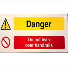 Danger Do Not Lean Over Handrail Notice - Elevator Equipment