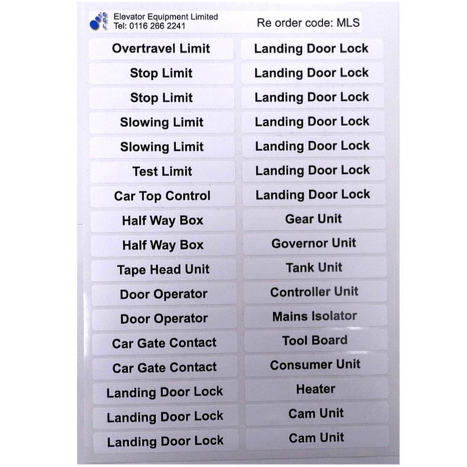 Various Lift Labels - Elevator Equipment